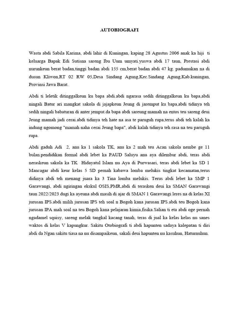 Kisah Hidup Sabila Karima | PDF