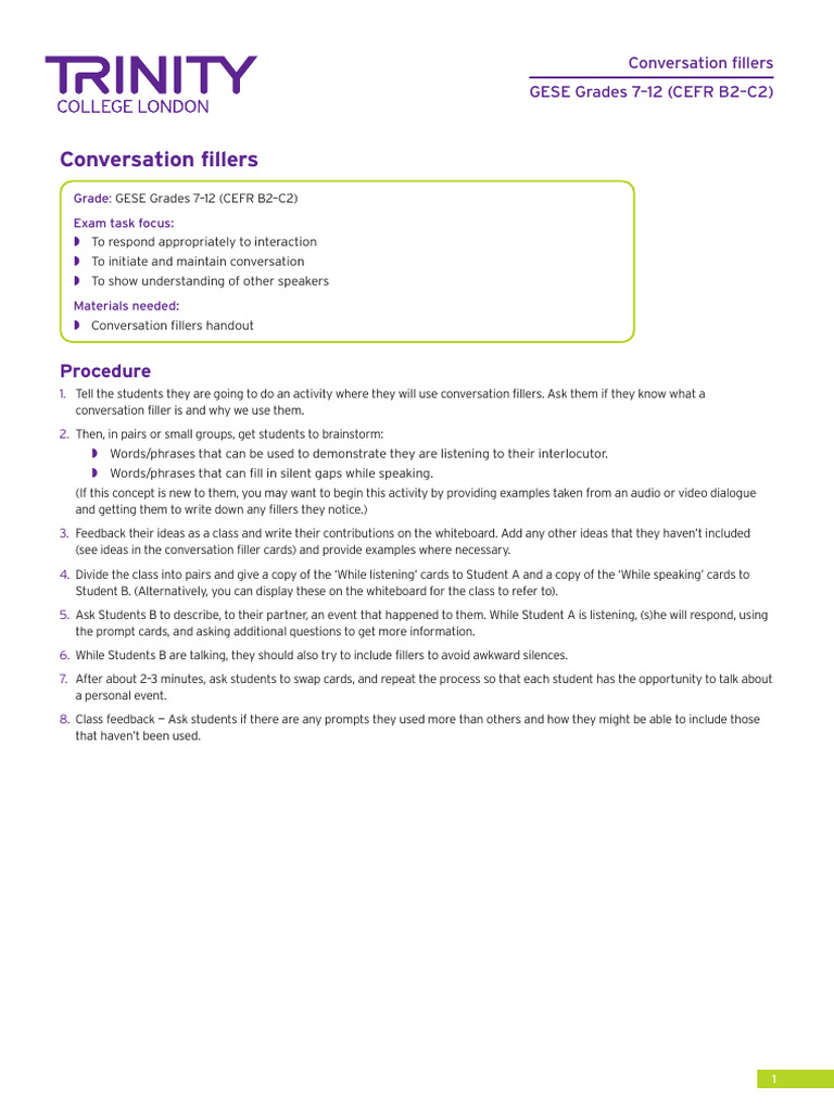 06 GESE G7 Conversation Fillers | PDF | Conversation | Human Communication