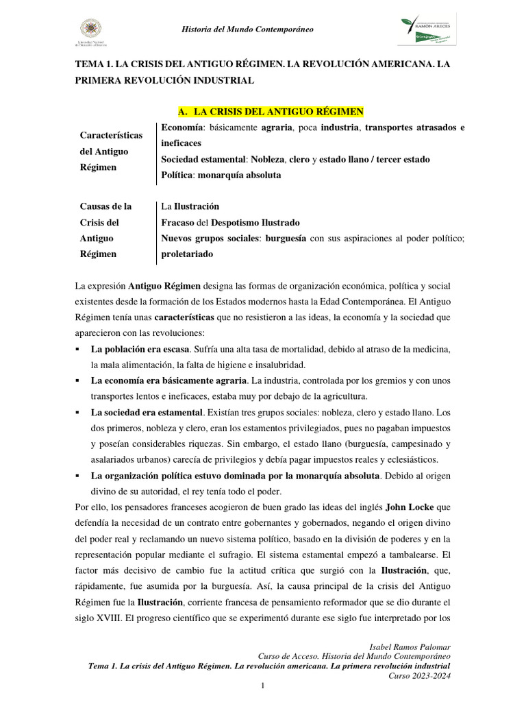 TEMA 1. LA CRISIS DEL ANTIGUO RÉGIMEN. RESUMEN Y ANEXOS | PDF | Era de iluminacion | Revolución ...