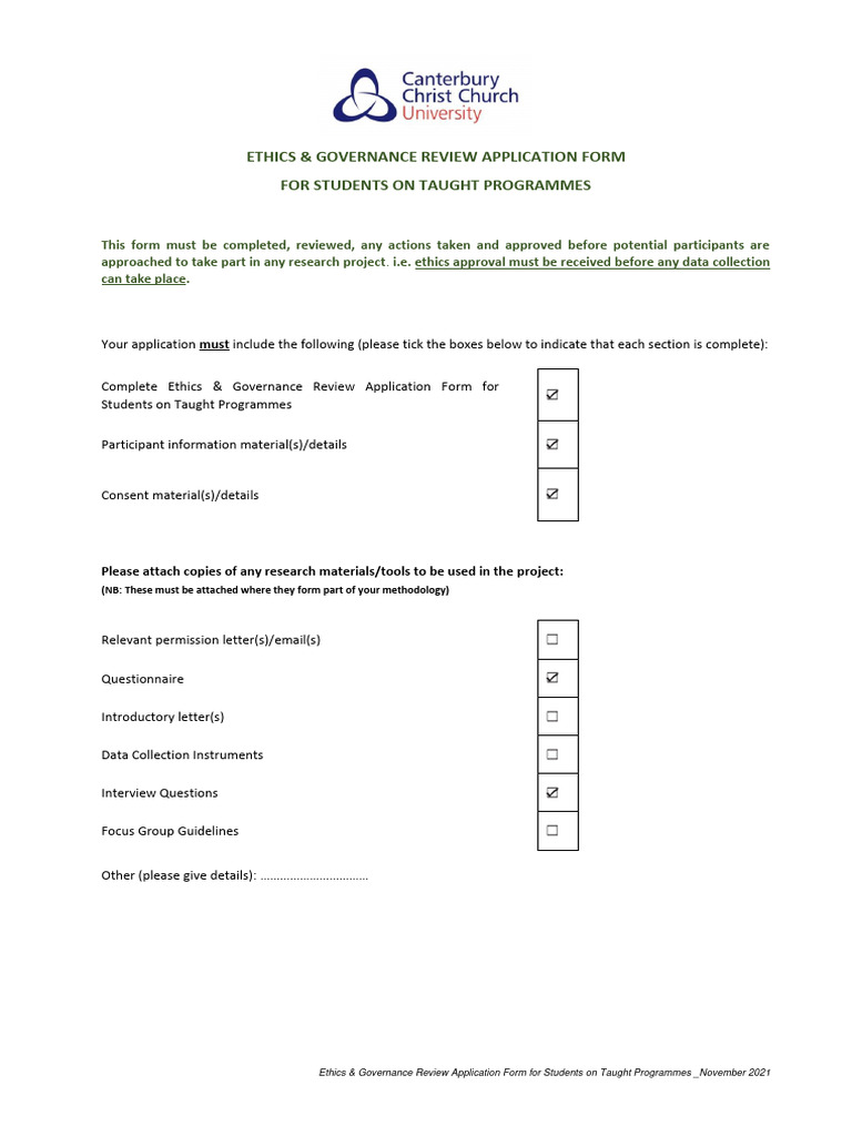 Ethics Review Application for Students | PDF | Risk | Occupational ...