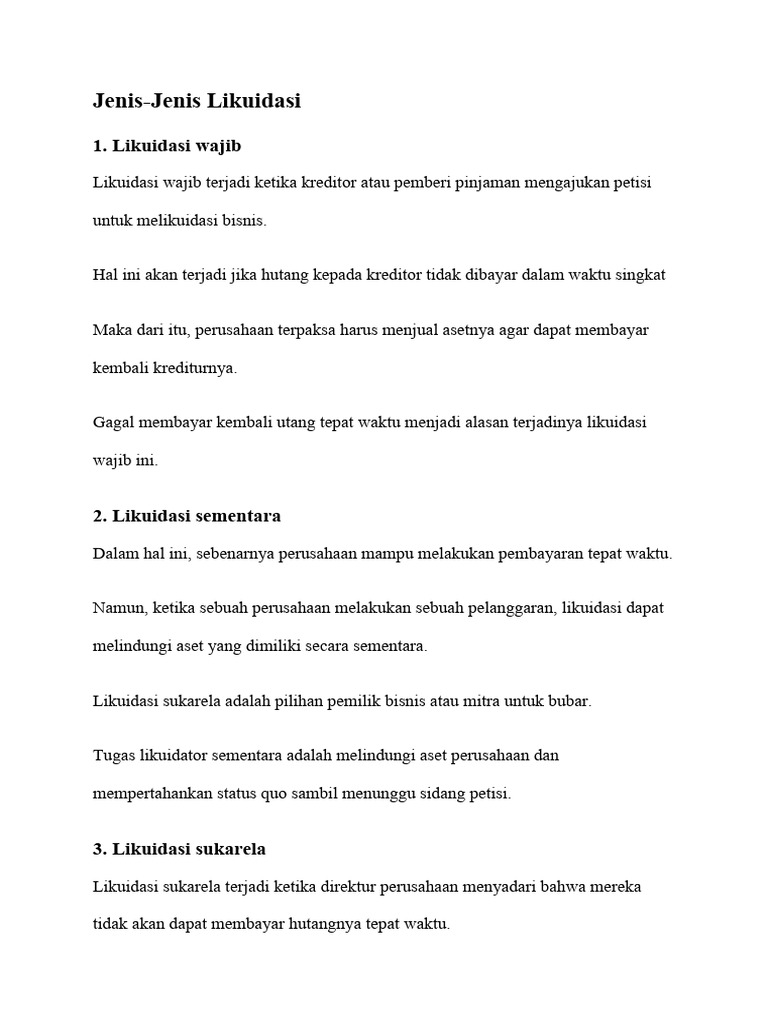 Jenis Dan Tahap Likuidasi | PDF