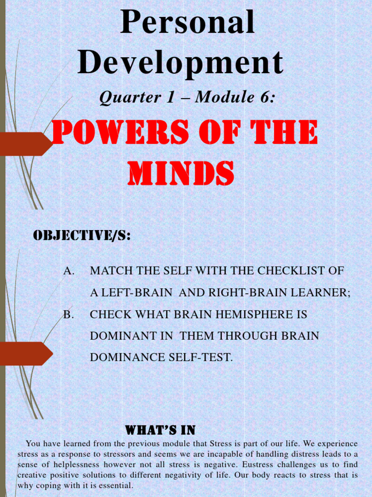 6 Q1-PerDev - Forstudents | PDF | Neuron | Brain