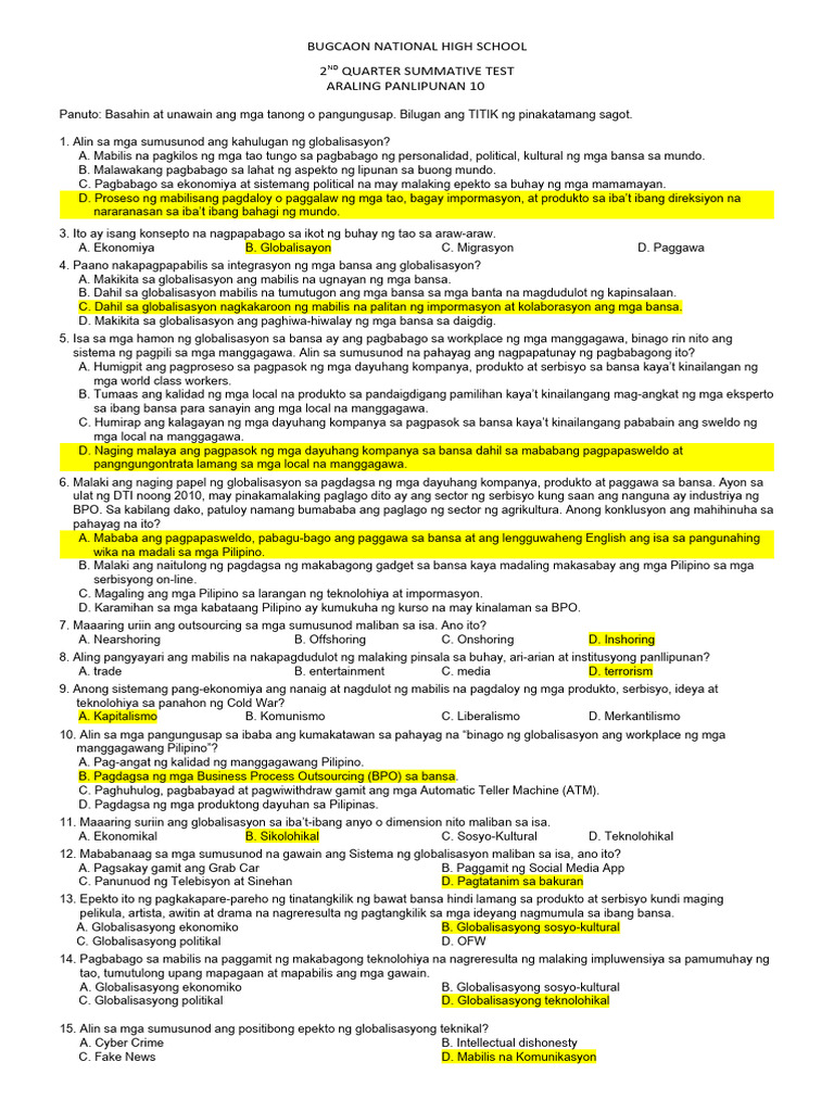 2nd Grading Exam AP | PDF