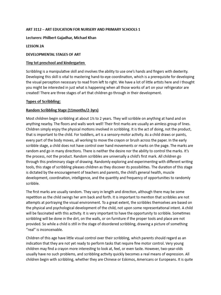 Lesson 2a, 2b, 2c-The Scribbling Stage | PDF | Drawing | Experience