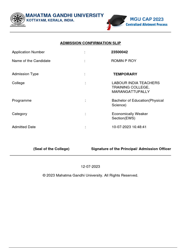 Confirmation Slip | PDF