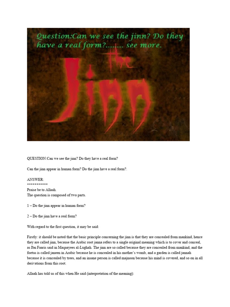 QUESTIONCan We See The Jinn Do They Have A Real Form | PDF | Jinn ...