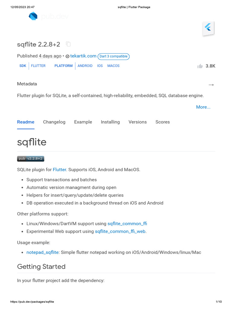 Sqflite - Flutter Package | PDF | Database Transaction | Databases Sqflite - Flutter Package | PDF | Database Transaction | Databases