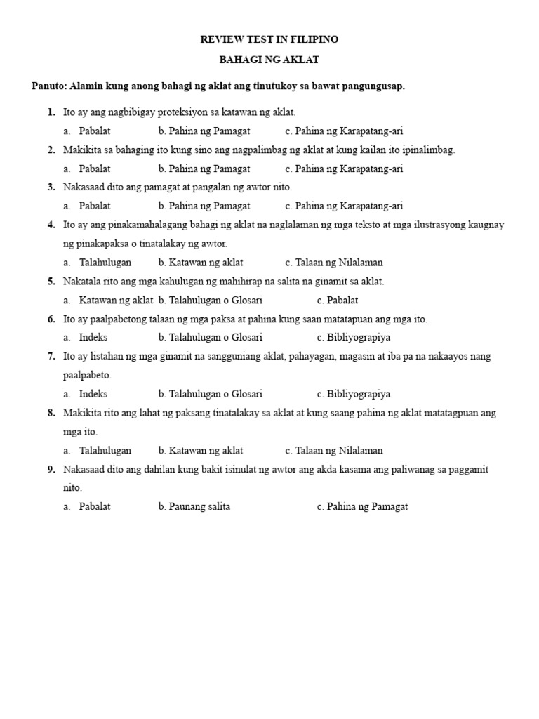 Review Test in Filipino | PDF