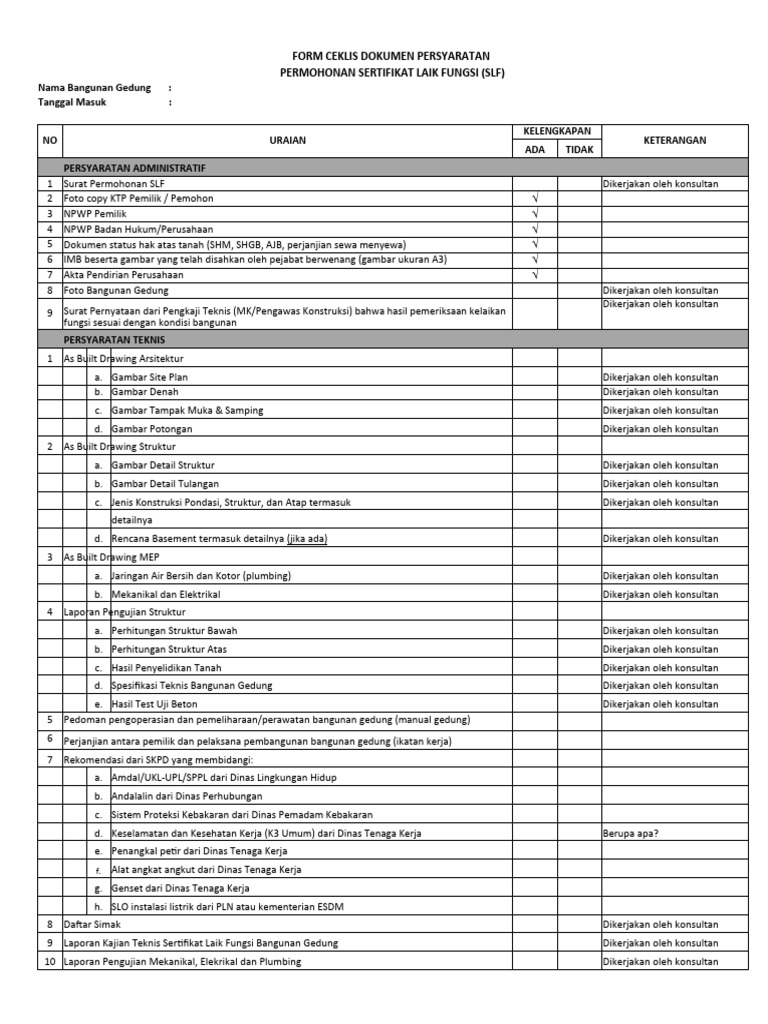 Isian FORM DISTARU-CEKLIS KELENGKAPAN SLF-200323 | PDF