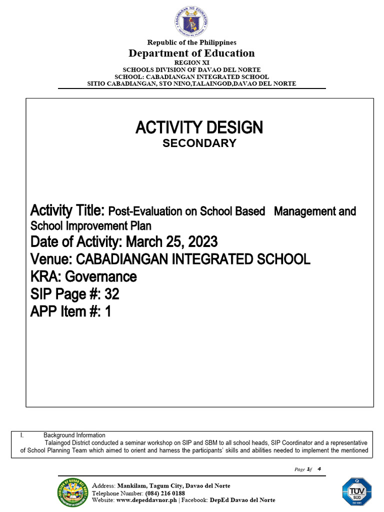 Activity Design (Sbm&Sip Post Eval) | PDF