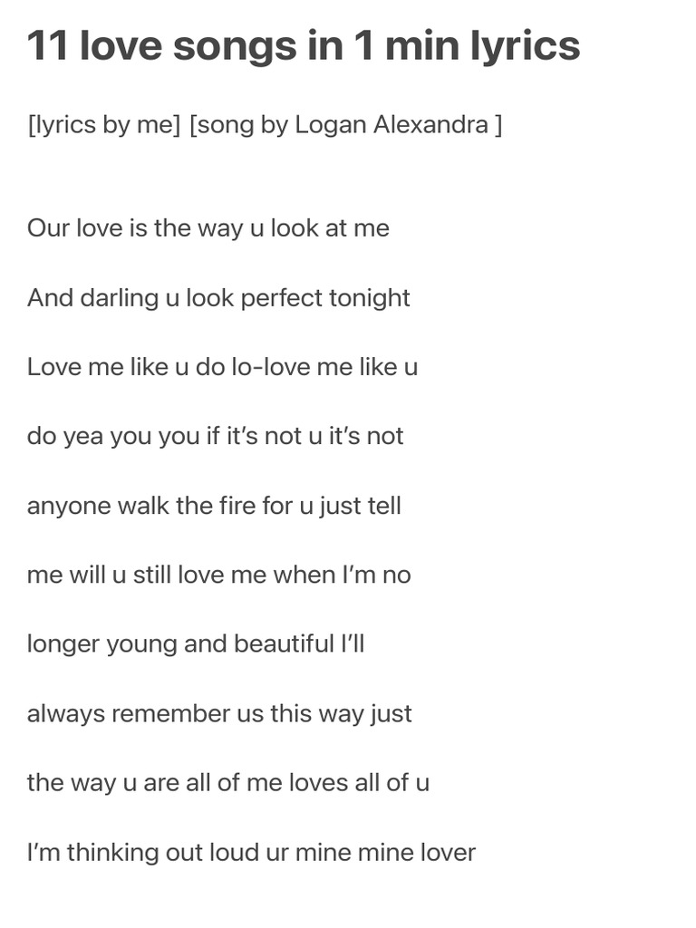 11 Love Songs in 1 Min Lyrics | PDF