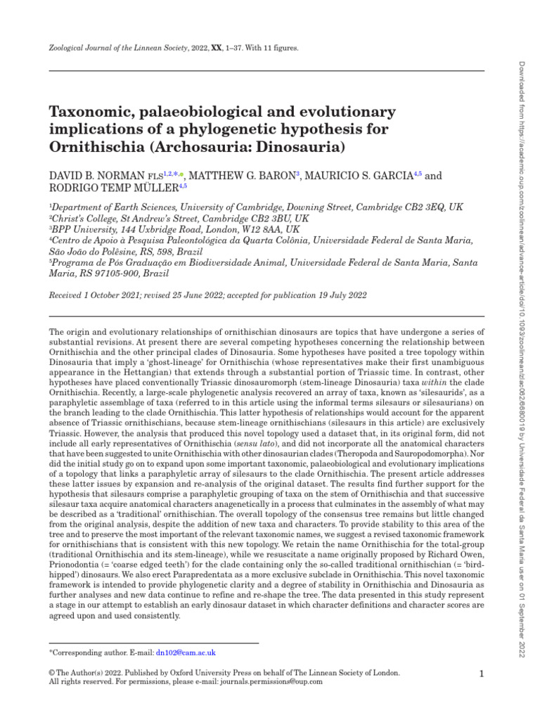Norman et al. 2022 Ornithischia origins | PDF | Dinosaurs | Dinosauromorphs
