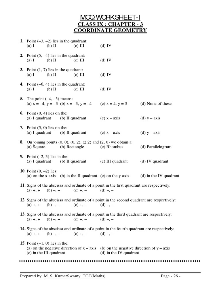 03 Coordinate Geometry Mcqs Pdf Cartesian Coordinate System Mathematical Notation