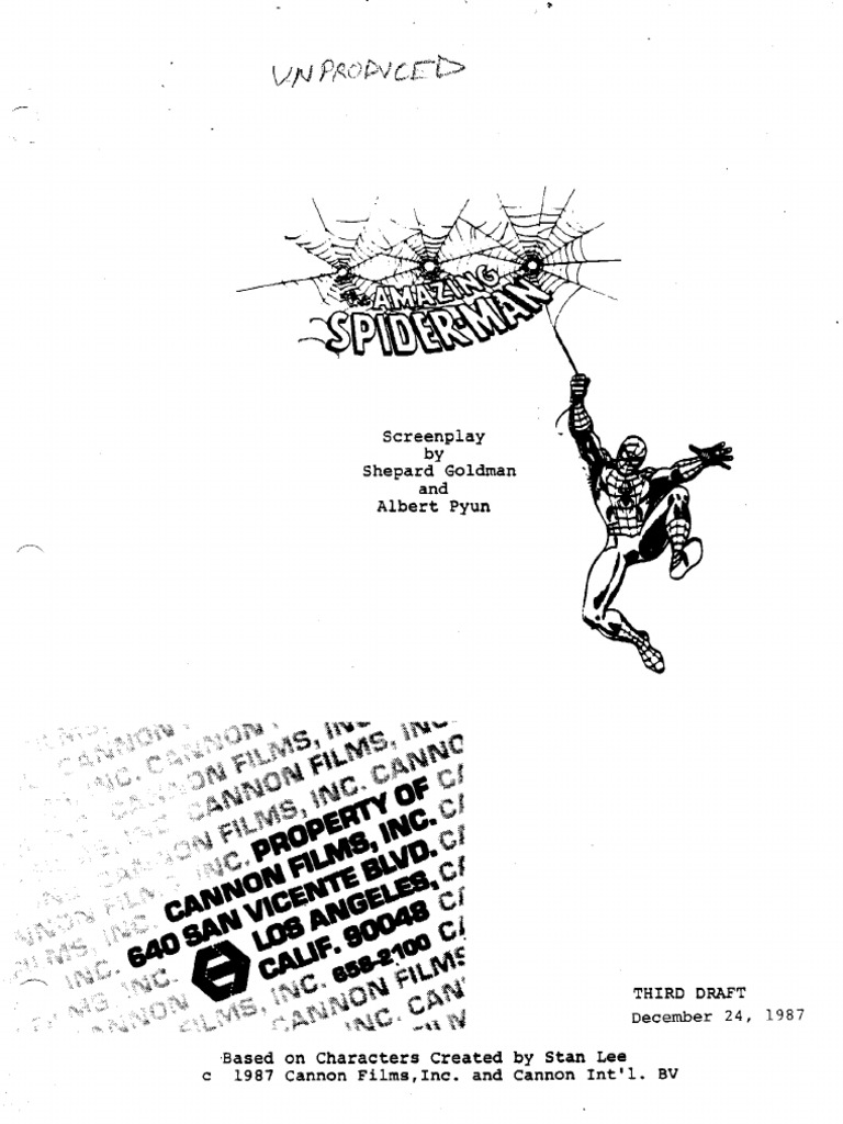 The Amazing Spider-Man Screenplay by Shepard Goldman, and Albert Pyun ...