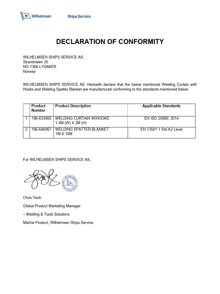 Welding Curtain Certificate | PDF