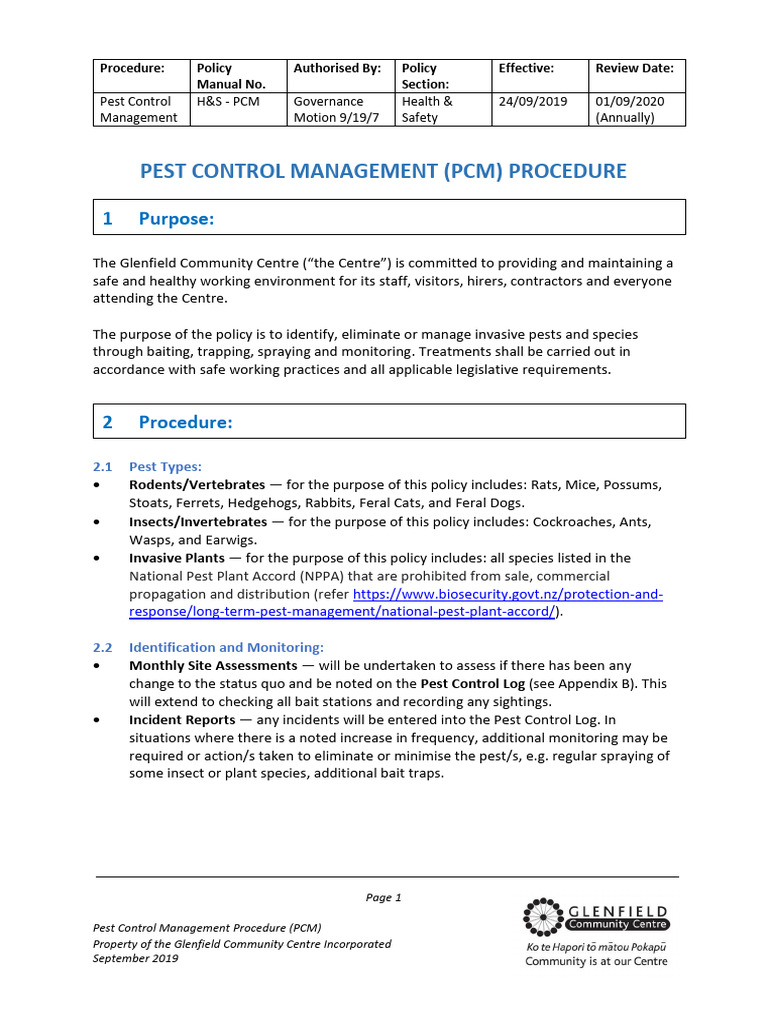 Pest Control Procedure PCM September 2019 | PDF | Pest Control | Pesticide