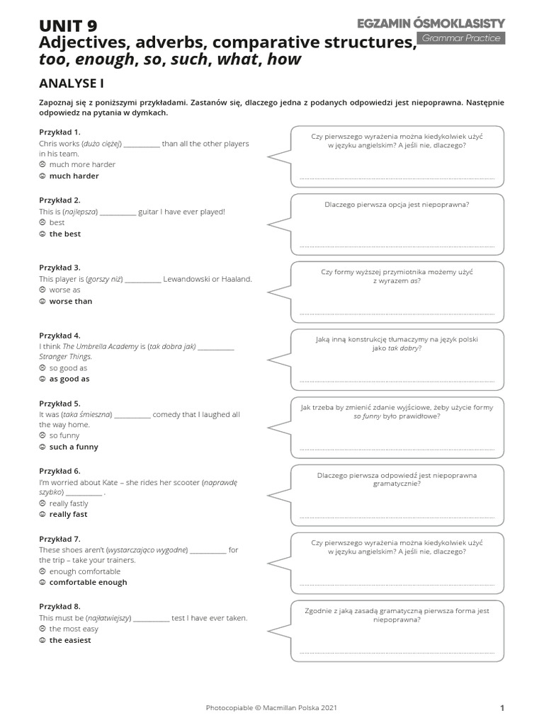Grammar Practice UNIT 9 (Wersja Edytowalna) | PDF