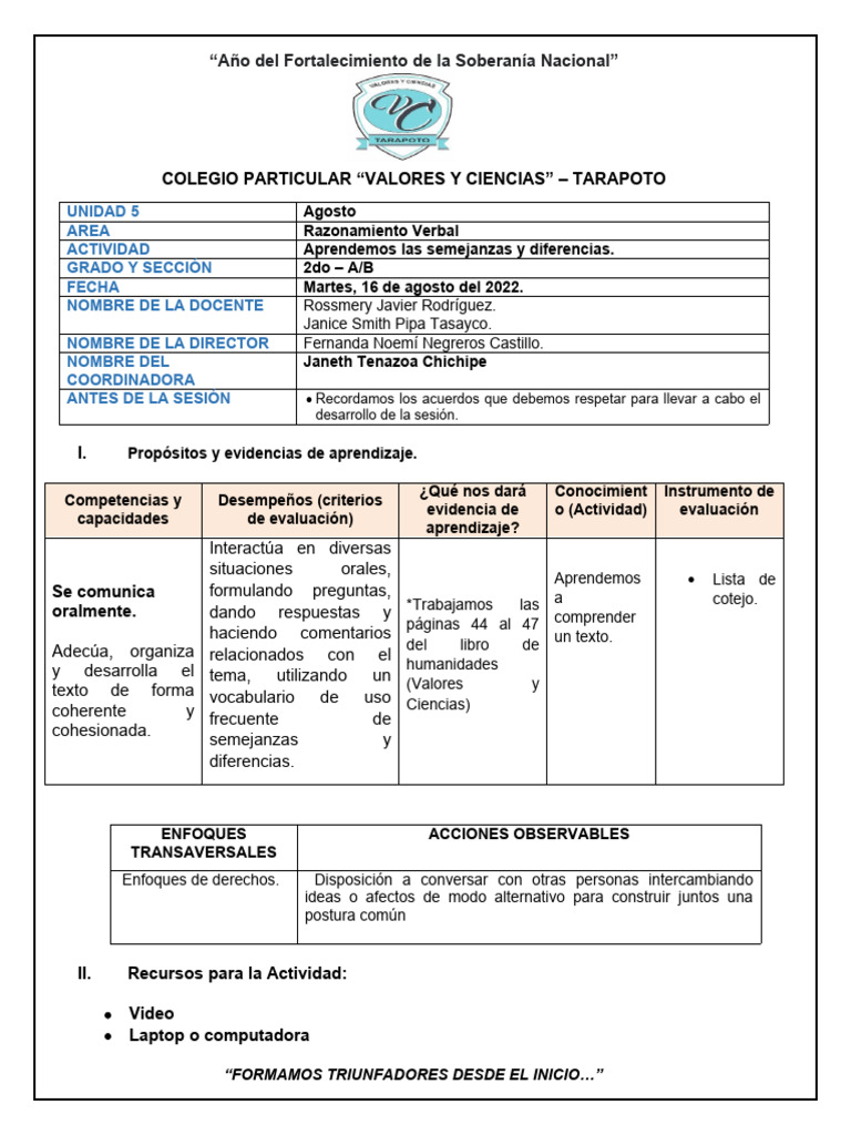 Ses. R-V - Mart - 16-08-22 - Aprendemos La Semejanzas y Diferencias ...
