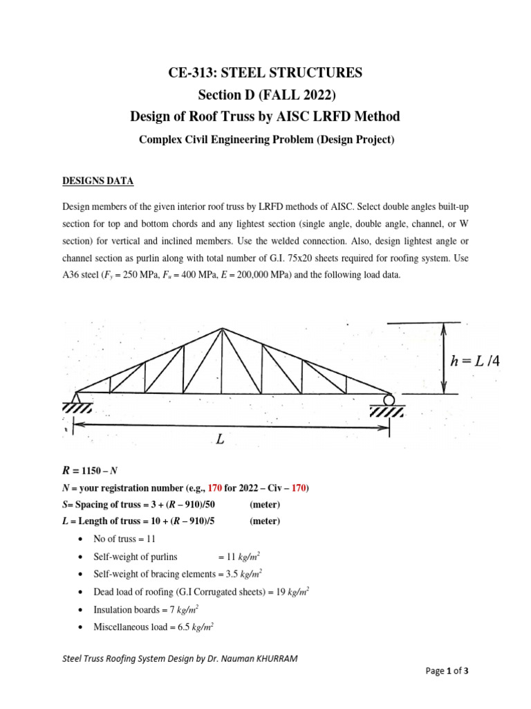 CE-313 CEP (Sec D) - Fall 2022 | PDF | Truss | Roof