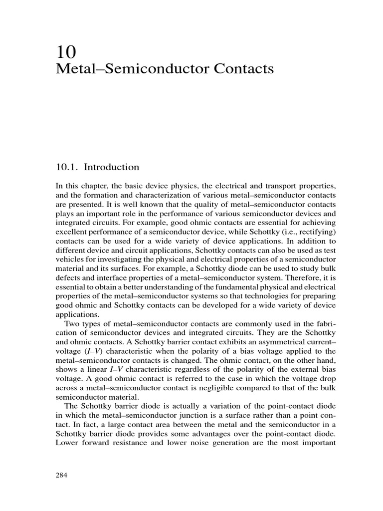 Metal-Semiconductor Contacts | PDF | Science & Mathematics | Technology ...