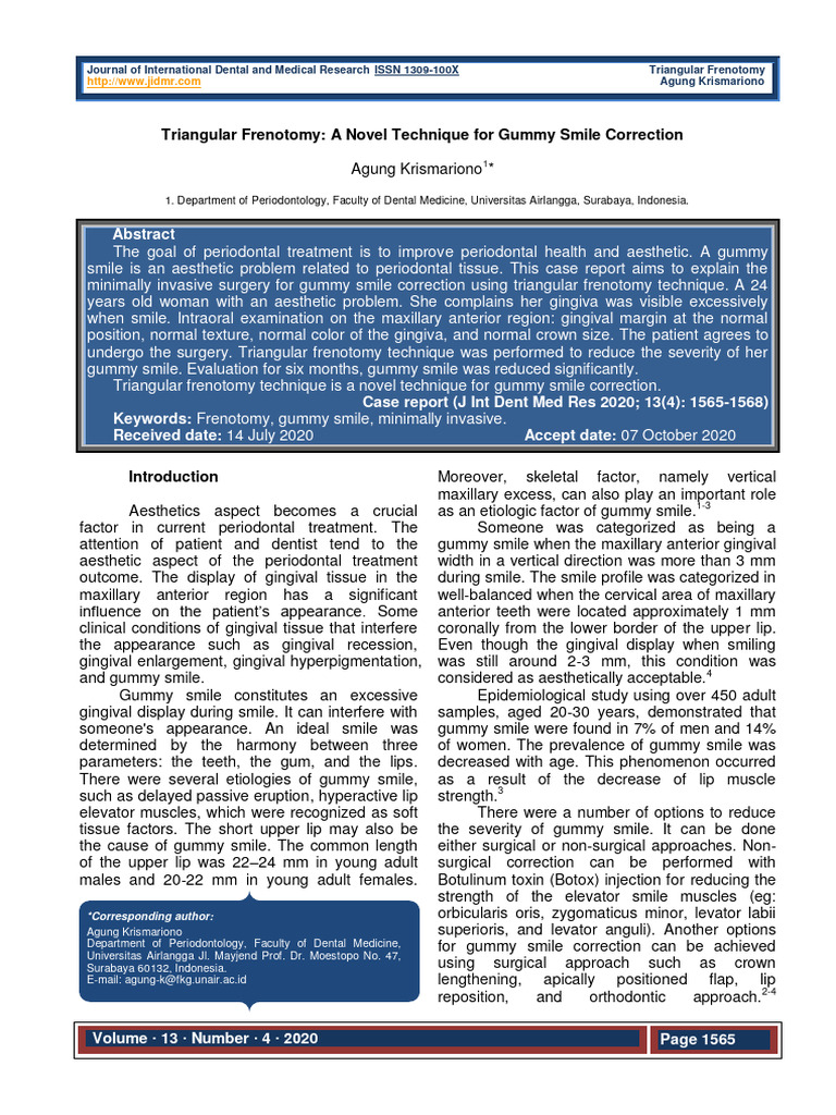 Triangular Frenotomy A Novel Technique For Gummy Smile Correction | PDF ...