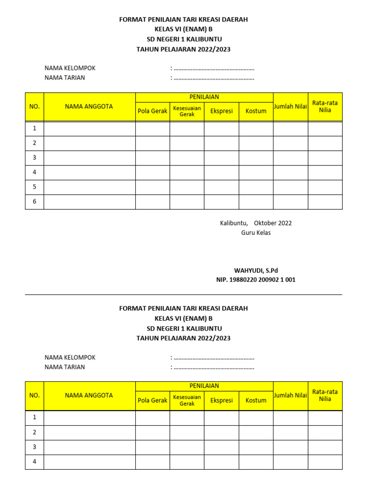 Form Nilai Tari Kreasi | PDF