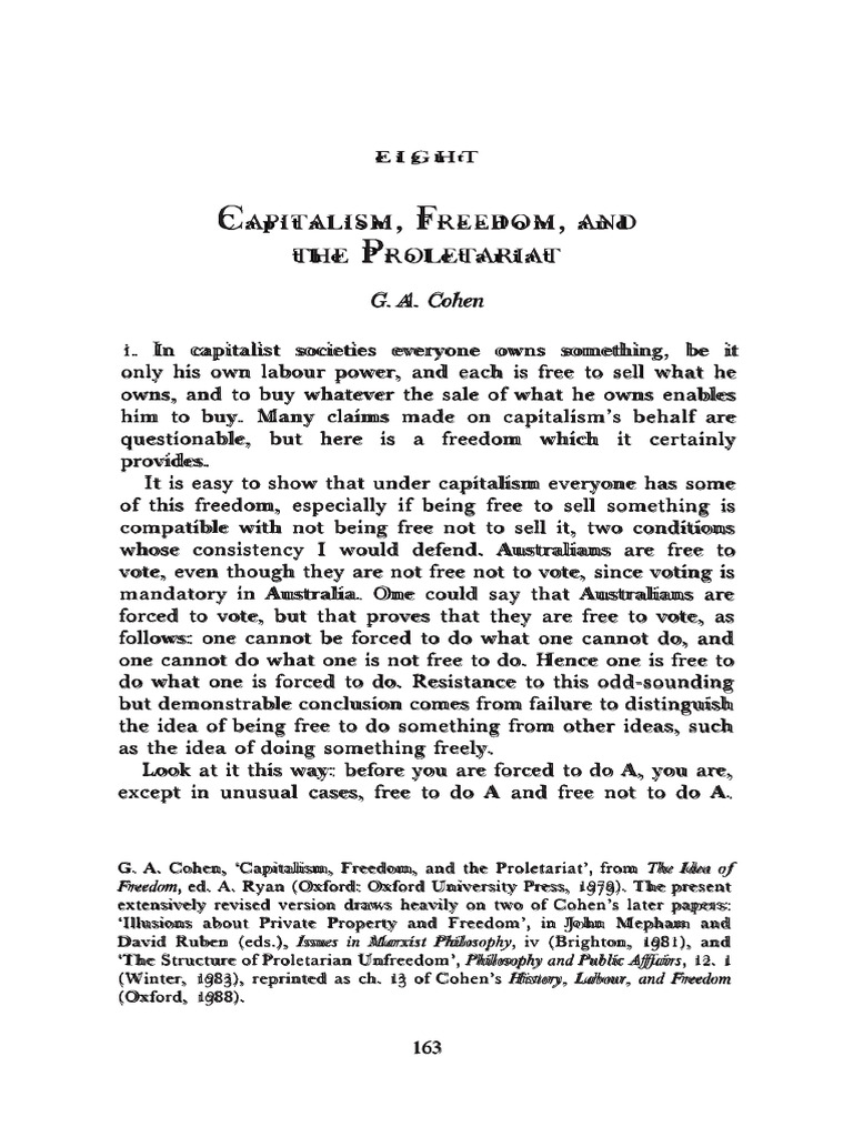 Cohen, Capitalism, Freedom, and The Proletariat | PDF | Marxism ...