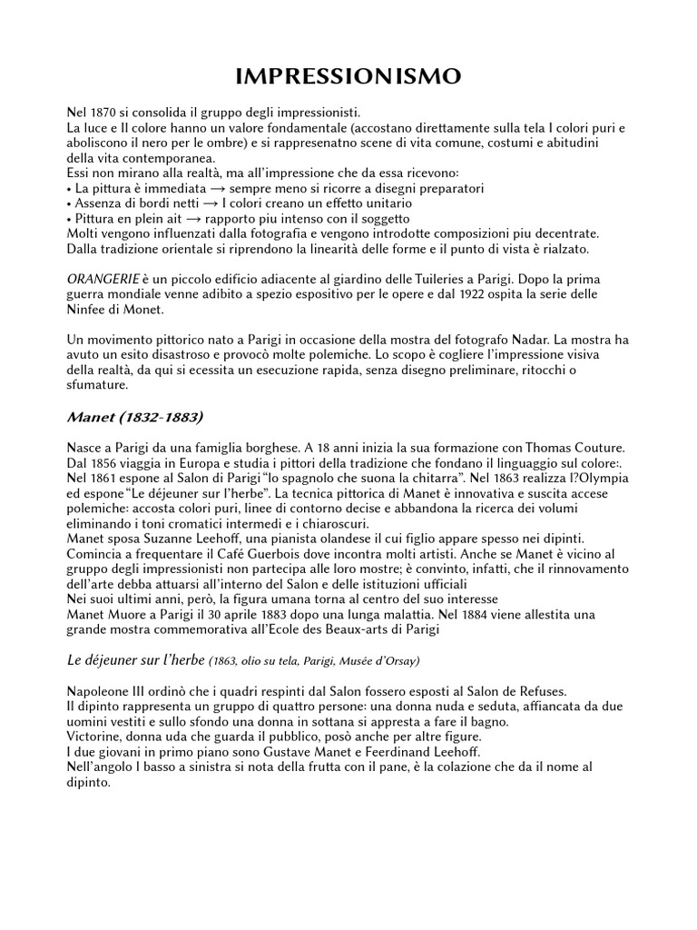 Impressionismo e Postimpressionismo | PDF