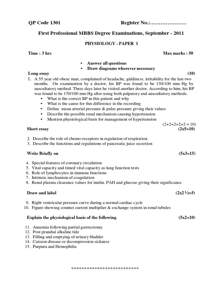 MBBS Physiology Exam Question Papers | PDF | Science & Mathematics