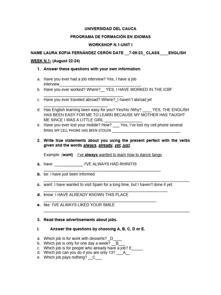 Level 3 (B1) - Workshop N.1-Unit I 1 | PDF | Career & Growth