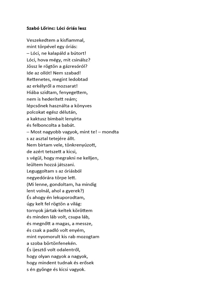 Szabó Lőrinc - Lóci óriás lesz | PDF