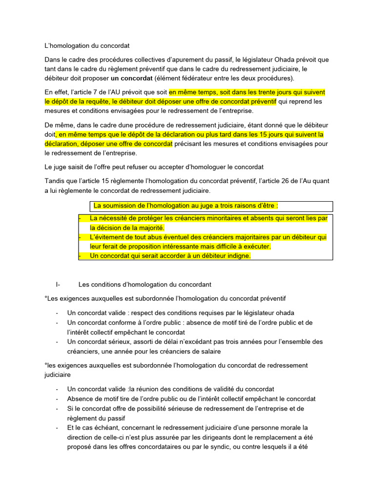 Homologation Du Concordat | PDF