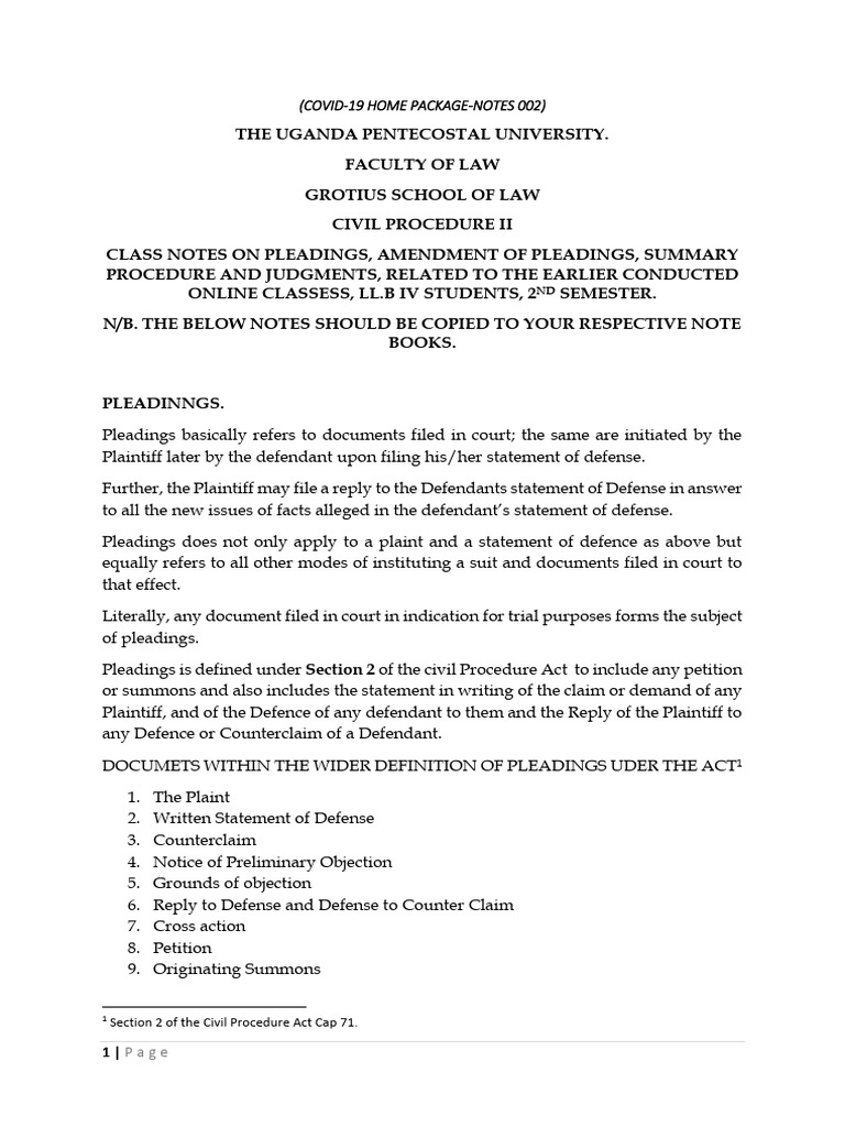 Class Notes on Pleadings,Summary Procedure,Judgment&Injunctions.-1 ...