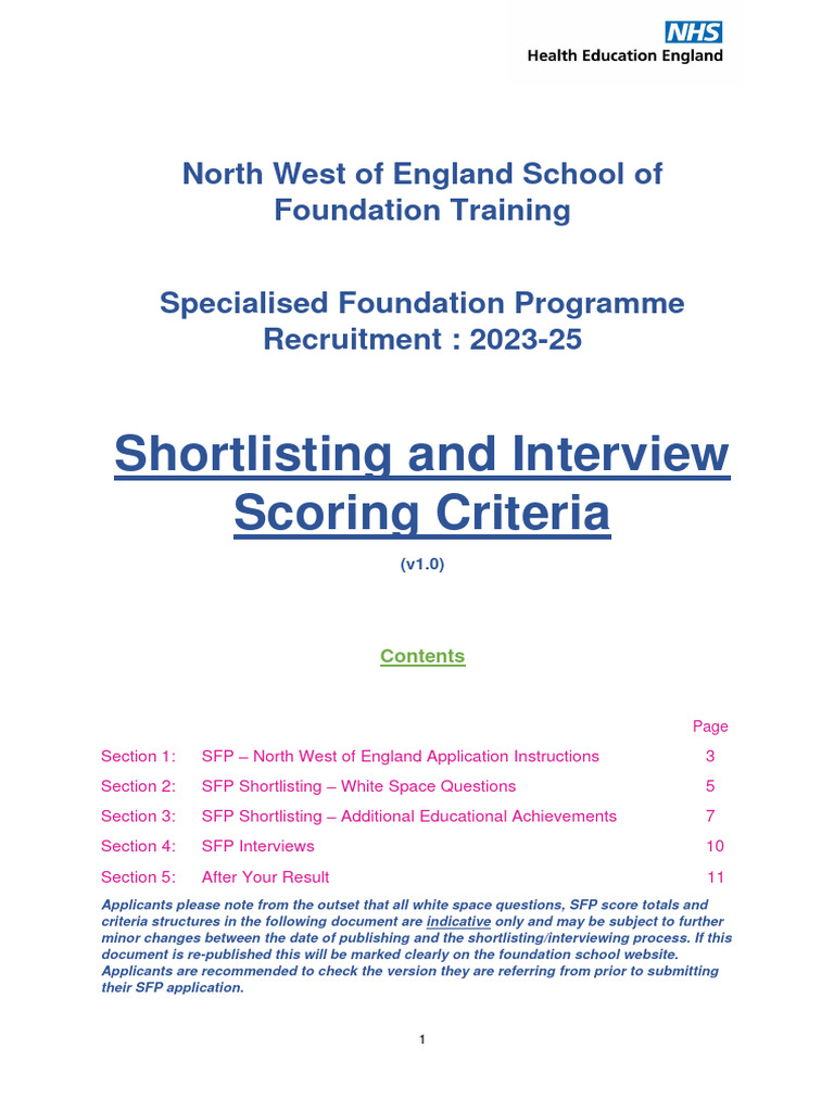 2023 SFP Shortlisting and Interview Criteria and EA Scoring v1.0 | PDF