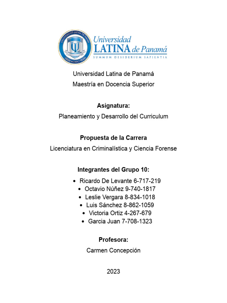 Universidad Latina de Panamá Curriculum | PDF