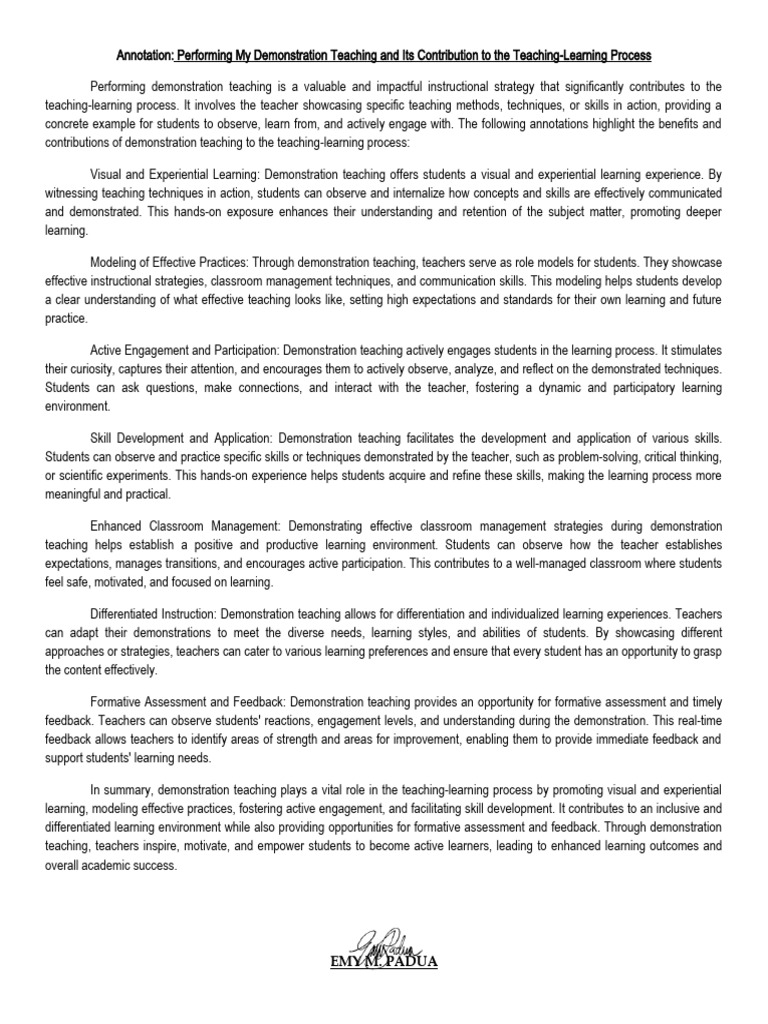 Annotation On Teaching Demonstration | PDF | Learning | Differentiated ...