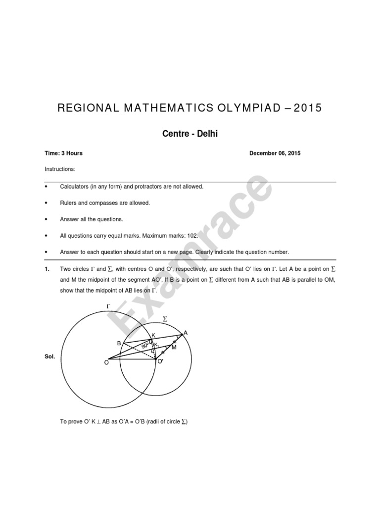 RMO Solved Paper 2015 Delhi | PDF | Circle | Elementary Geometry RMO Solved Paper 2015 Delhi | PDF | Circle | Elementary Geometry