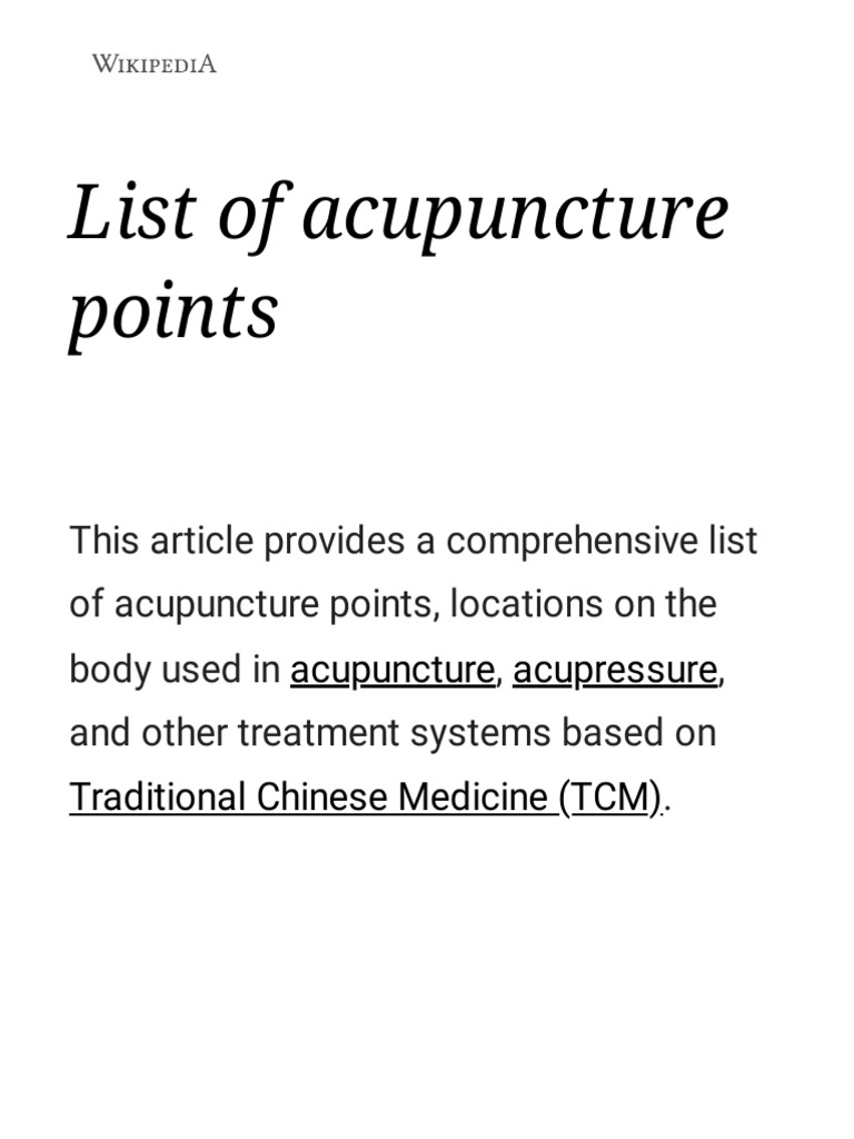 List of Acupuncture Points | PDF | Meridian (Chinese Medicine ...
