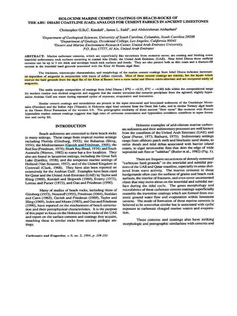 Holocene Marine Cement Coatings On Beach | PDF | Limestone | Sedimentology