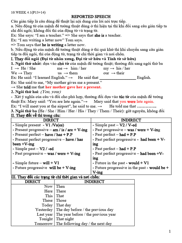 10.week 4.1 (Indirect Speach) | PDF