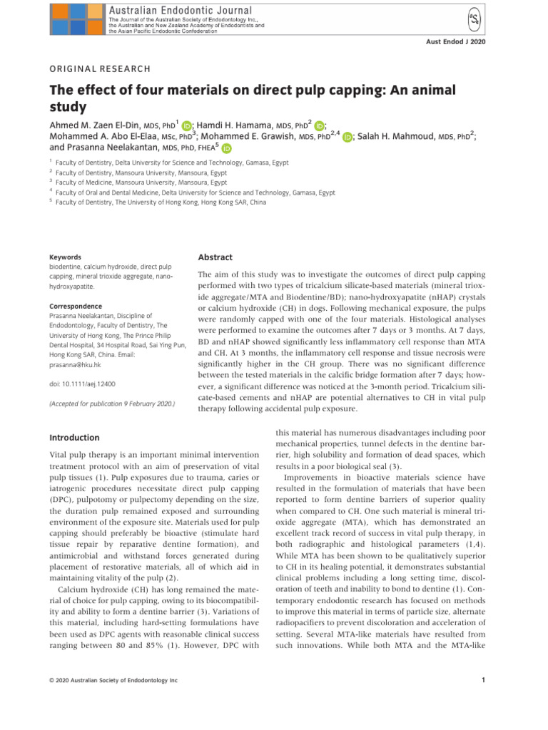 The Effect of Four Materials On Direct Pulp Capping: An Animal Study ...