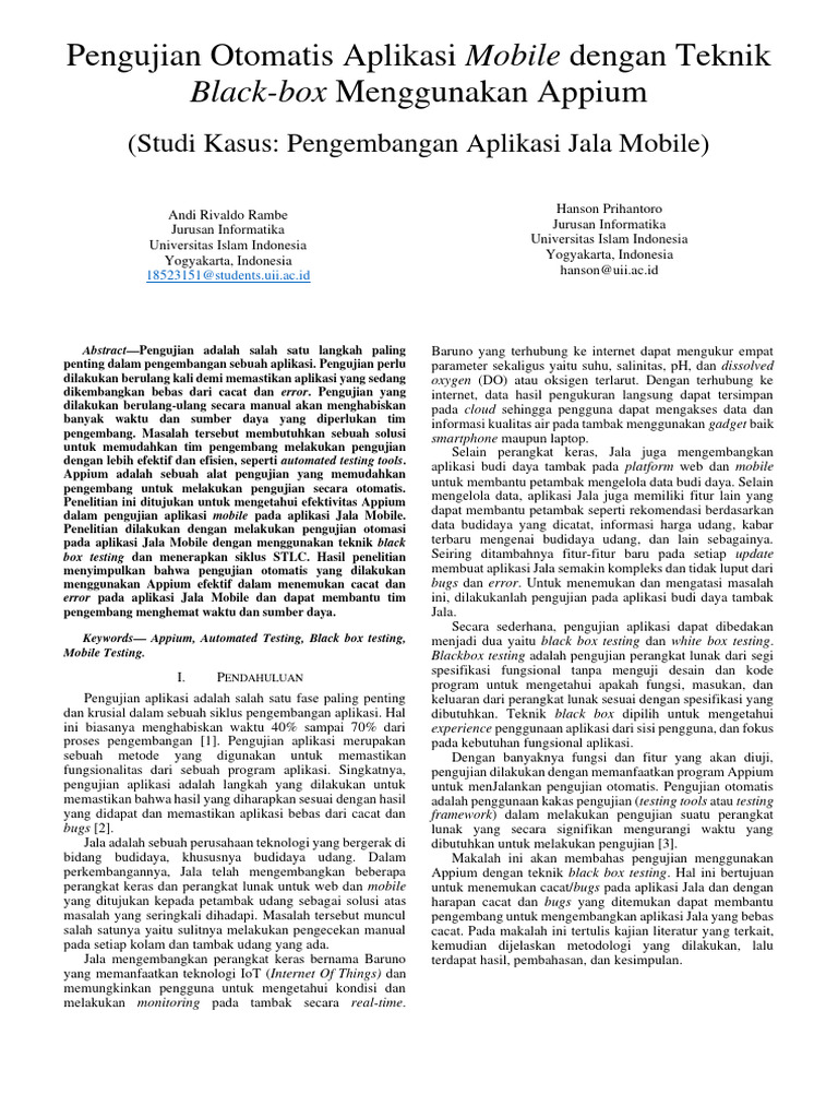 Pengujian Otomatis Aplikasi Mobile Dengan Teknik Black-Box Menggunakan Appium | PDF