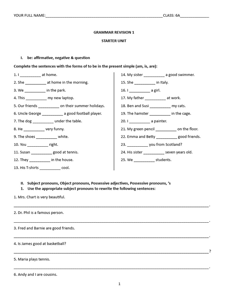 GrammarRevision1 StarterUnit | PDF