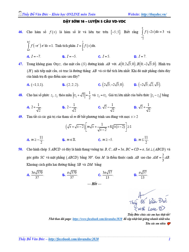 (Dậy Sớm 16) Luyện 5 Câu VD-VDC | PDF