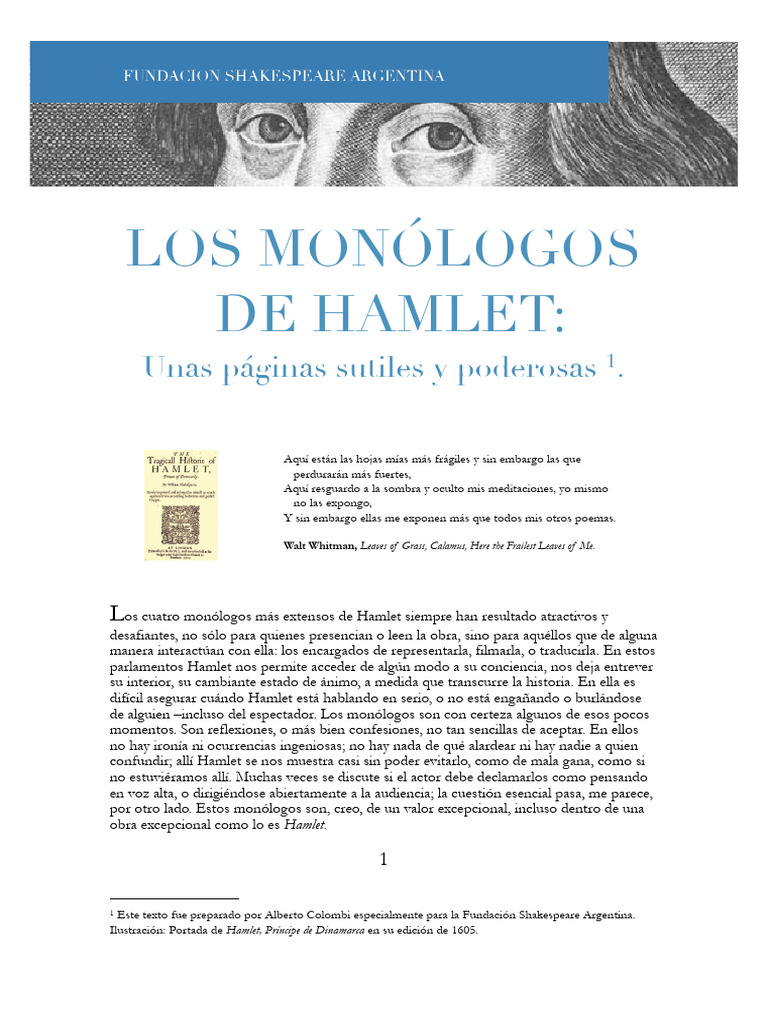 Los Monologos de Hamlet | PDF | Aldea | William Shakespeare