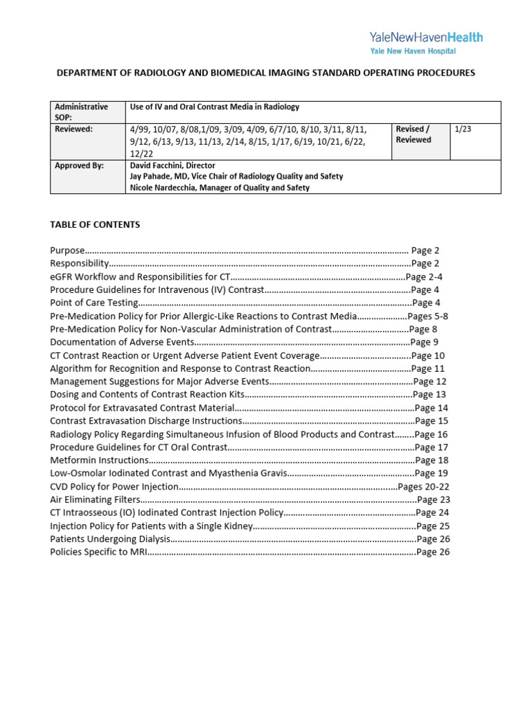 Ynhh Use of IV and Oral Contrast Media in Radiology Sop 1 2023 - 455883 - 284 - 11023 - v1 ...