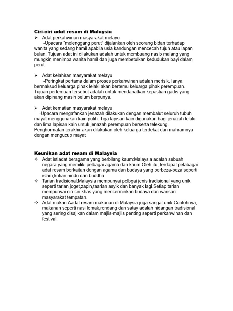 Keunikan Adat Resam Di Malaysia | PDF