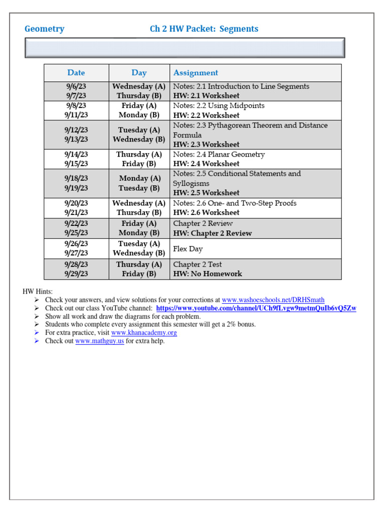 CH 2 HW Geom | PDF | Line (Geometry) | Perpendicular
