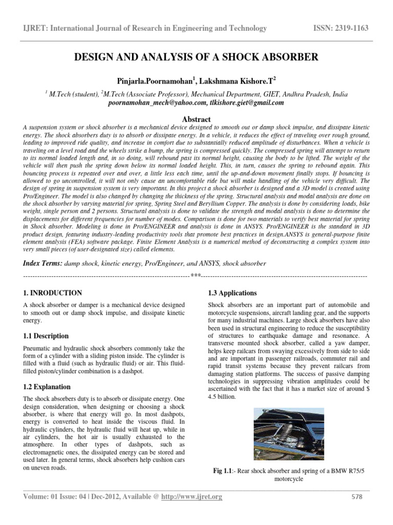 Shock Absorber Design & Analysis | PDF | Finite Element Method | Physical Sciences