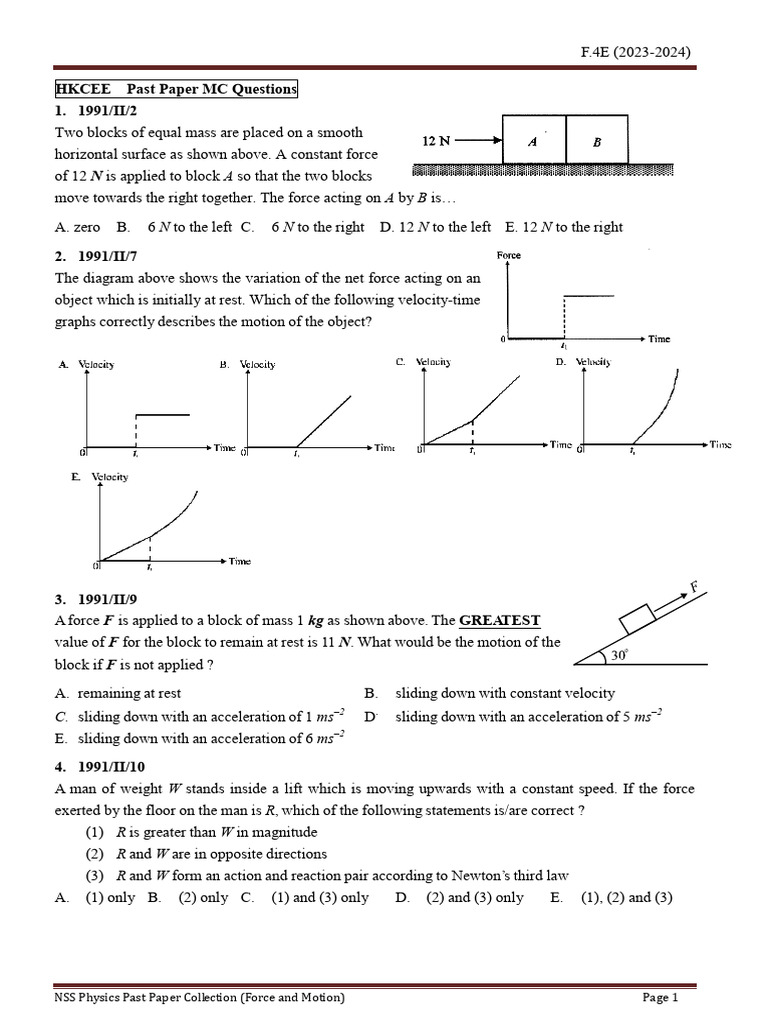 Phy c3.1-3.5 Past Paper | PDF | Force | Weight